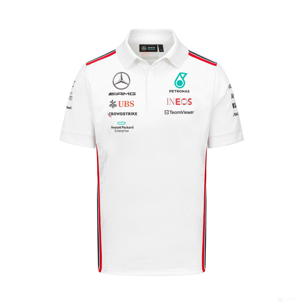 Tricou cu Guler de echipa Barbati Mercedes, alb, 2023 – FansBRANDS® - RO